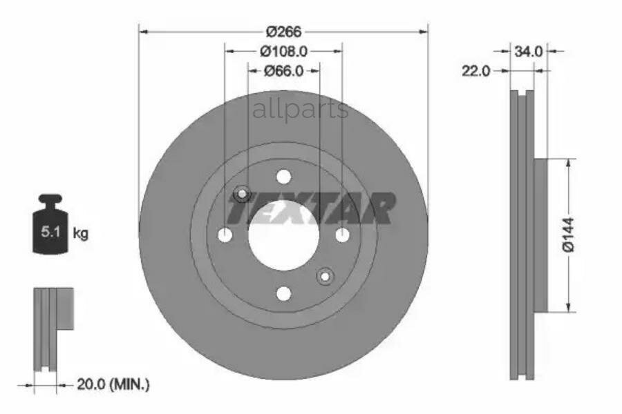 TEXTAR 92111503 Диск тормозной передний с покрытием PRO CITROEN/CITROEN (DF-PSA)/ MITSUBISHI (SOUEAST)/ NISSAN (DONGFENG)/ PEUGEOT/PEUGEOT (DF-PSA) TEXTAR 92111503