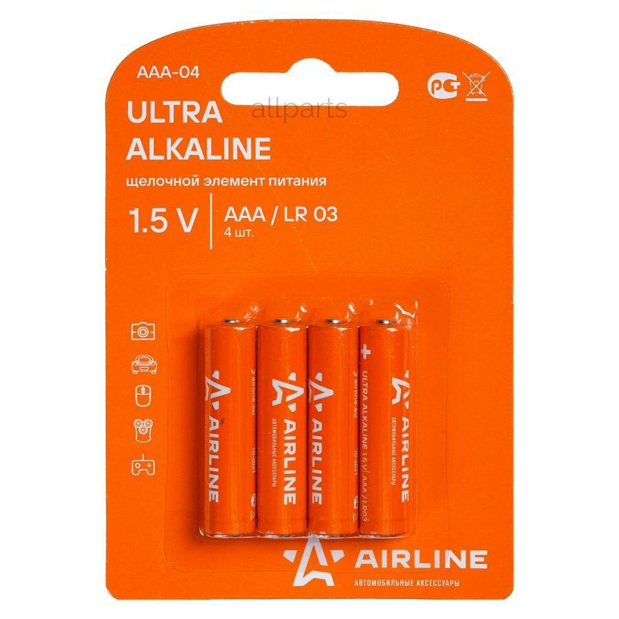 AIRLINE AAA-04 Батарейка алкалиновая AIRLINE Ultra AAA 1,5V (4 шт) AAA-04