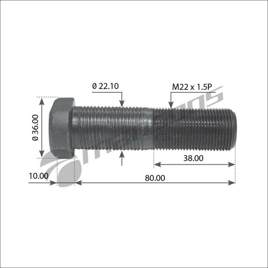 MANSONS 300203 шпилька ступицы колеса ! M22x1.5x90/80/38mm \BPW