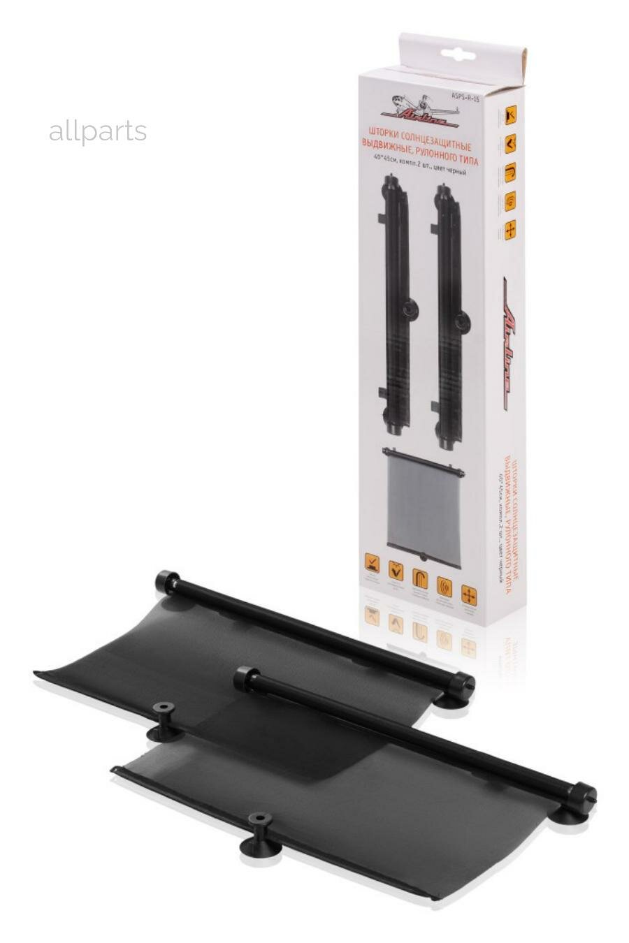 AIRLINE ASPS-R-15 Шторки солнцезащитные выдвижные рулонного типа 40*45см компл.2 шт. цвет черн.(ASPS-R-15)