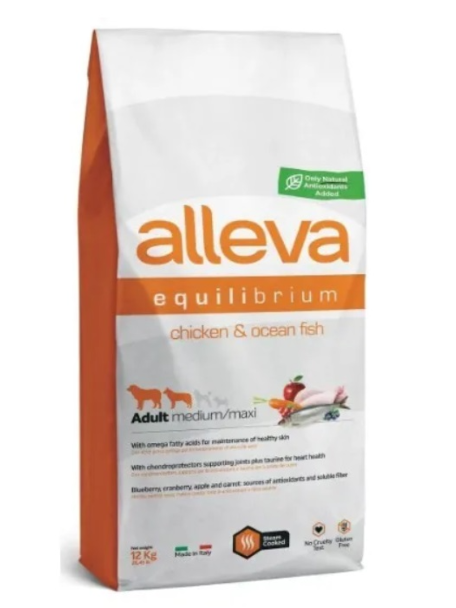 ALLEVA EQUILIBRIUM Корм для взрослых собак всех пород Мэйтенанс с курицей и океанической рыбой 12 кг