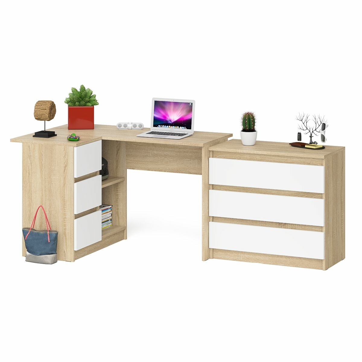 Угловой компьютерный стол для дома 205см дуб сонома/белый Спасибо-Мебель