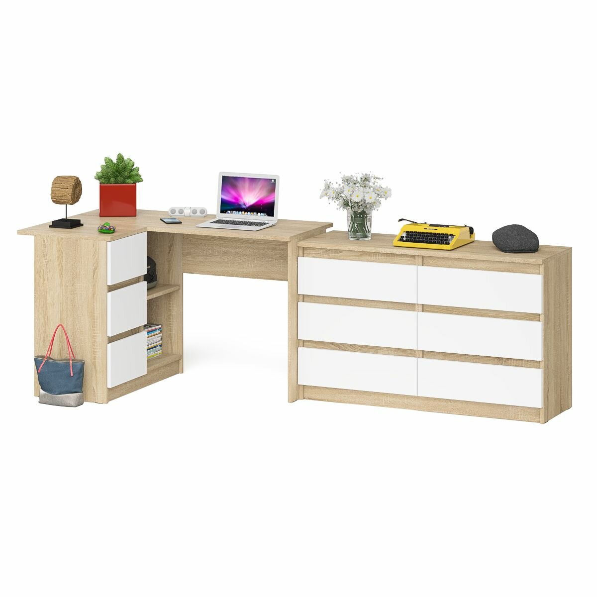 Угловой компьютерный стол для дома 245см дуб сонома/белый Спасибо-Мебель