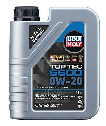 LIQUI MOLY 0W-20 Top Tec 6600, API SN Plus + RC, 1л (HC-синт. мотор. масло) для BMW, Mercedes-Benz, Opel