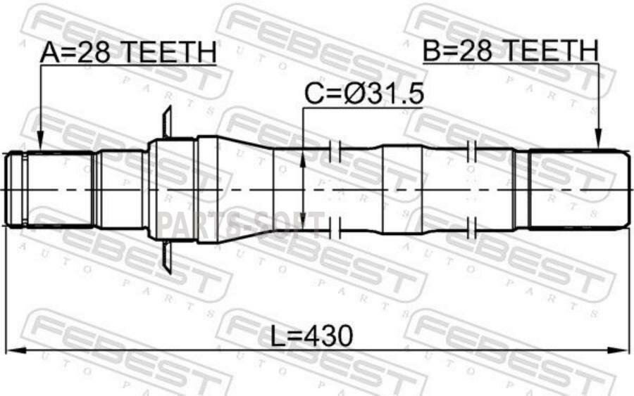 Полуось правая 28X431X28 Febest арт. 2212-SPSL