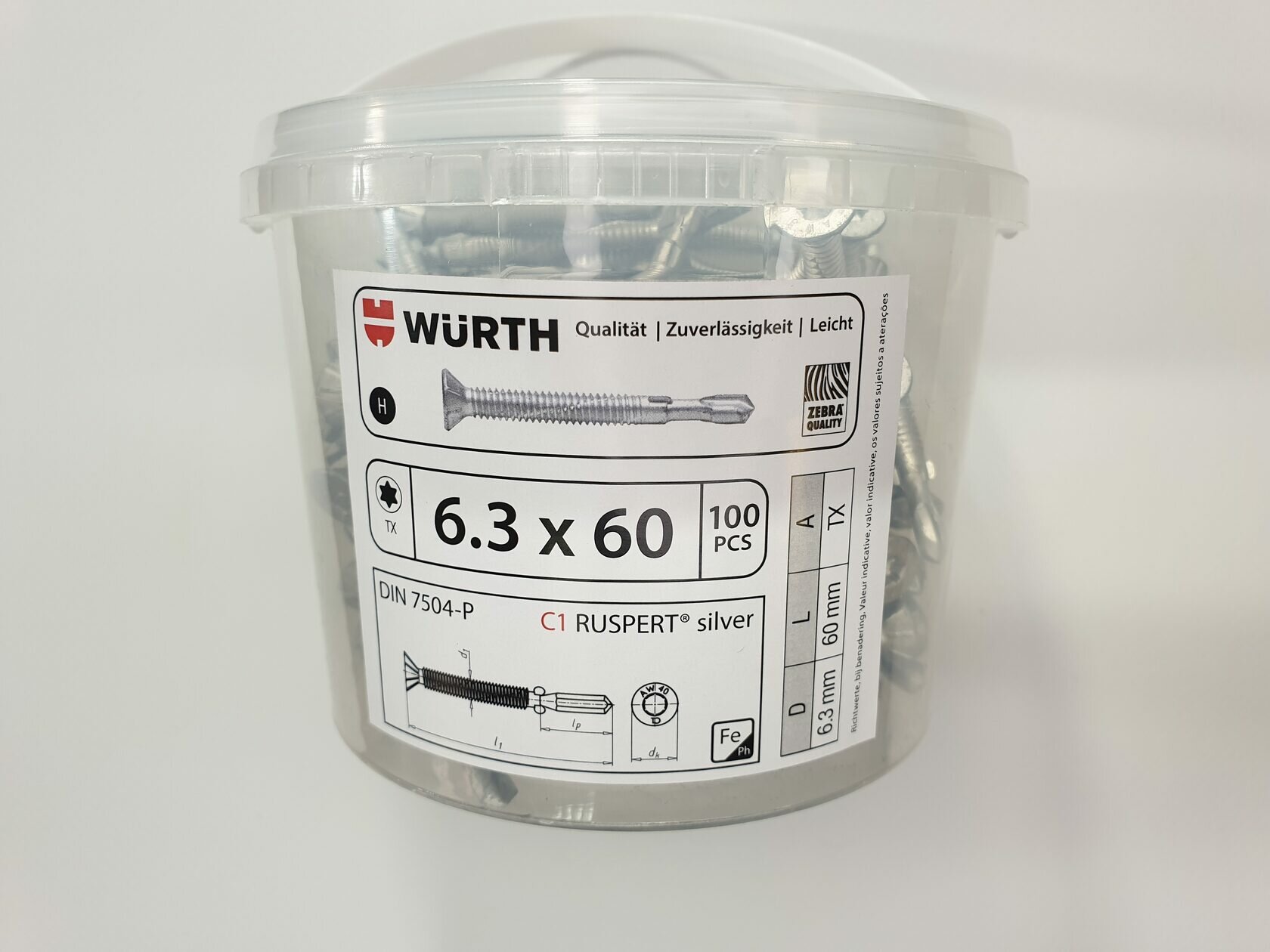 Саморез по металлу DIN 7504-P С-1 6.3x60 (100 pcs) WURTH, Германия