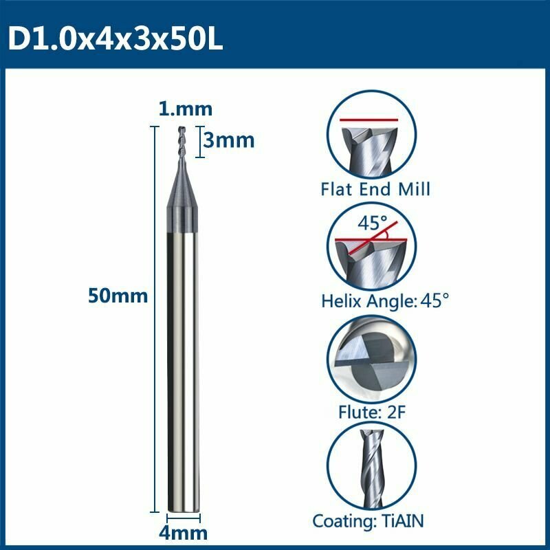 Фреза концевая двухзаходная XCAN, 1х4х3х50 мм, 1 шт.