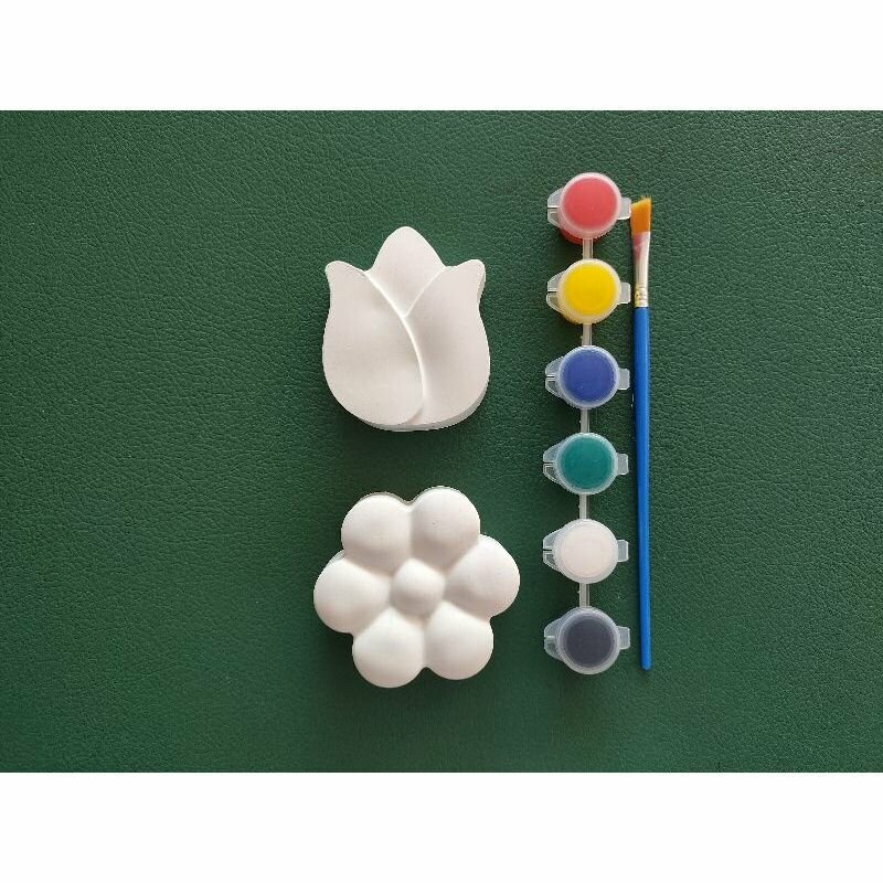 3D раскраска Большие Цветы / 2 гипсовые фигурки, кисточки, краски