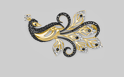 Брошь, золото, 585 проба, фианит