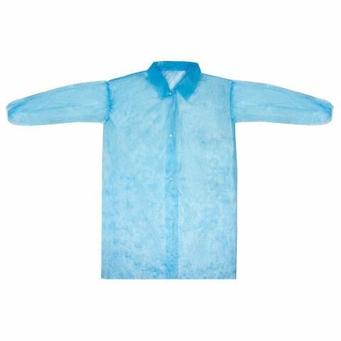 Халат одноразовый голубой на кнопках комплект 10 шт, XL, 110 см, резинка, 25 г/м2, снаблайн