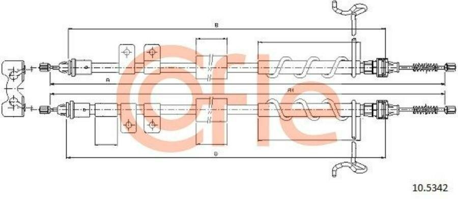 COFLE 92.10.5342 Трос стояночного тормоза задн FORD TRANSIT CONNECT 200/220 DS1,8TDdi-1,8TDCi-1,8 (small mod.) notABS 08- mm1784/1588+1784/1588