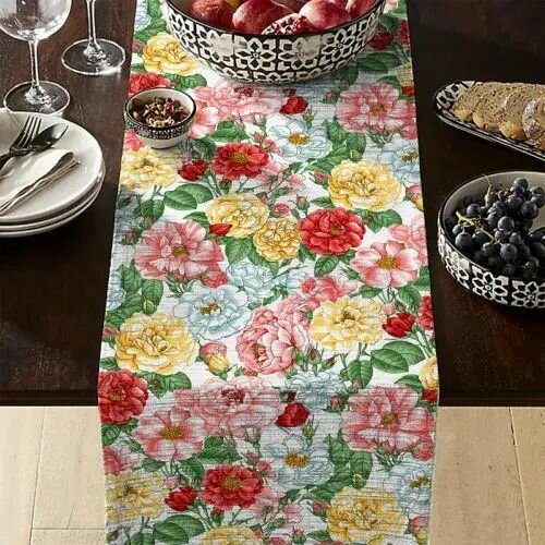 Салфетка-дорожка на стол (раннер) хлопковая "Дикая роза" рогожка 50*150 см