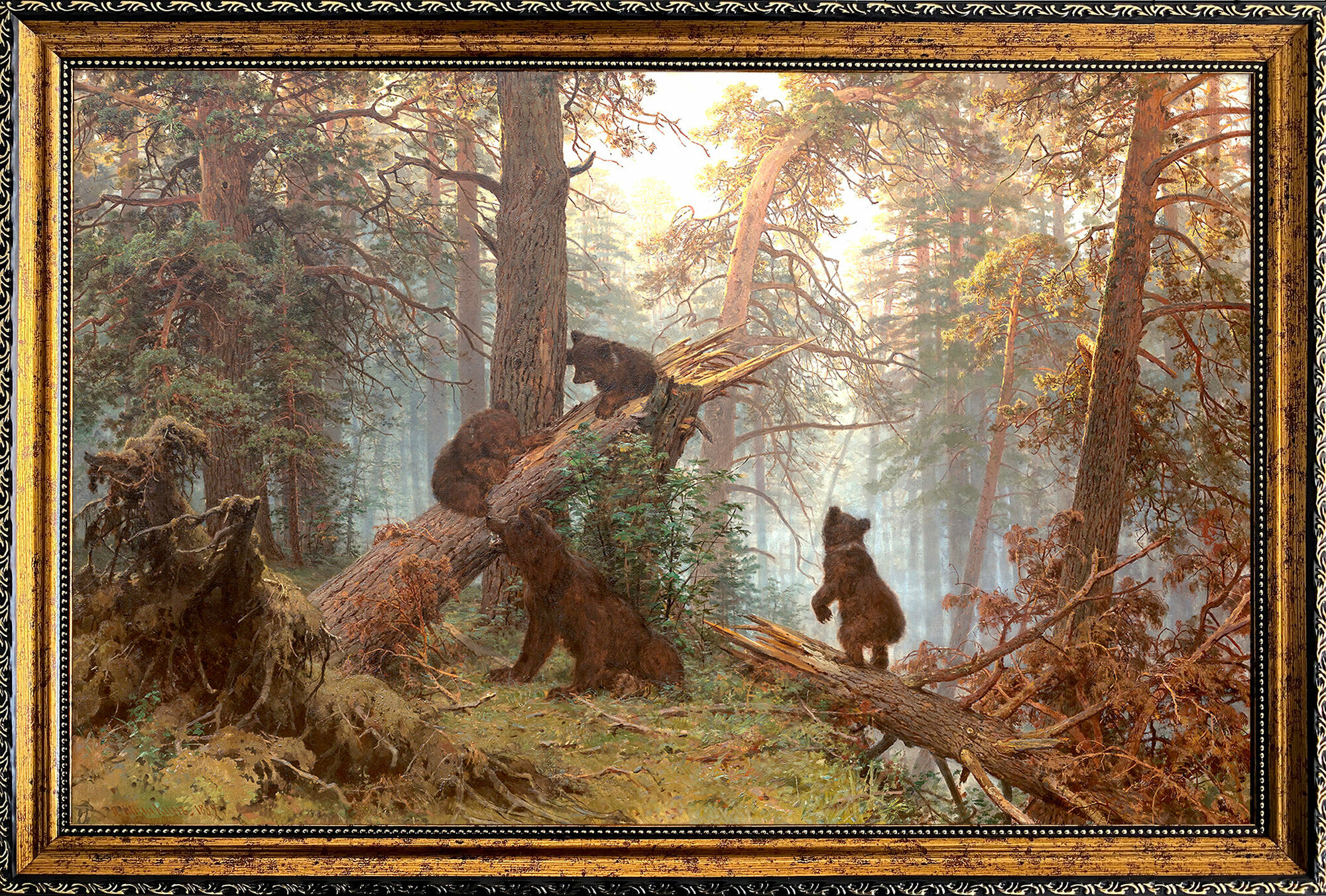 Репродукция картины И. И. Шишкин "Утро в сосновом лесу" 34х47.