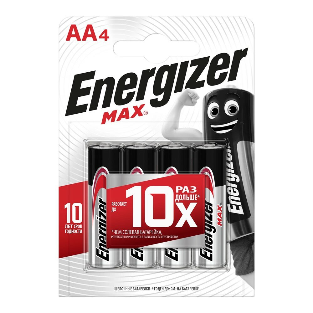 Батарейка Energizer Max AA/LR6, в упаковке: 4 шт. Алкалиновые