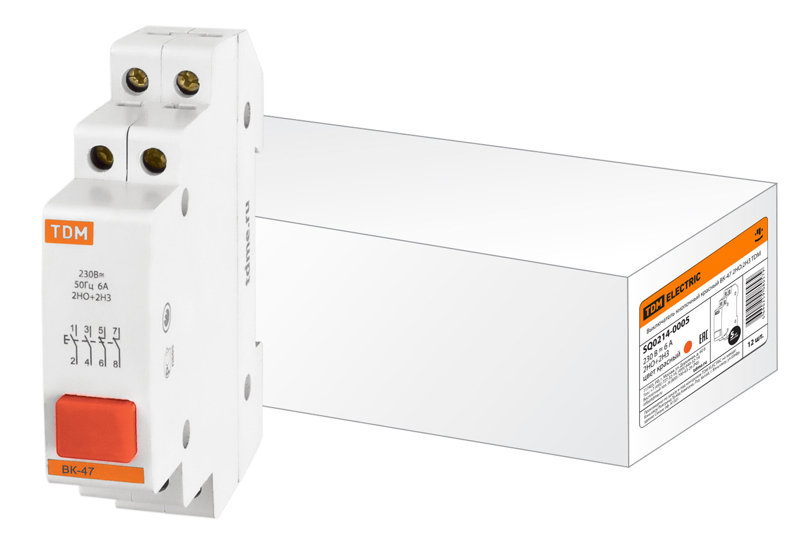Выключатель кнопочный красный ВК-47 2НО;2НЗ TDM SQ0214-0005