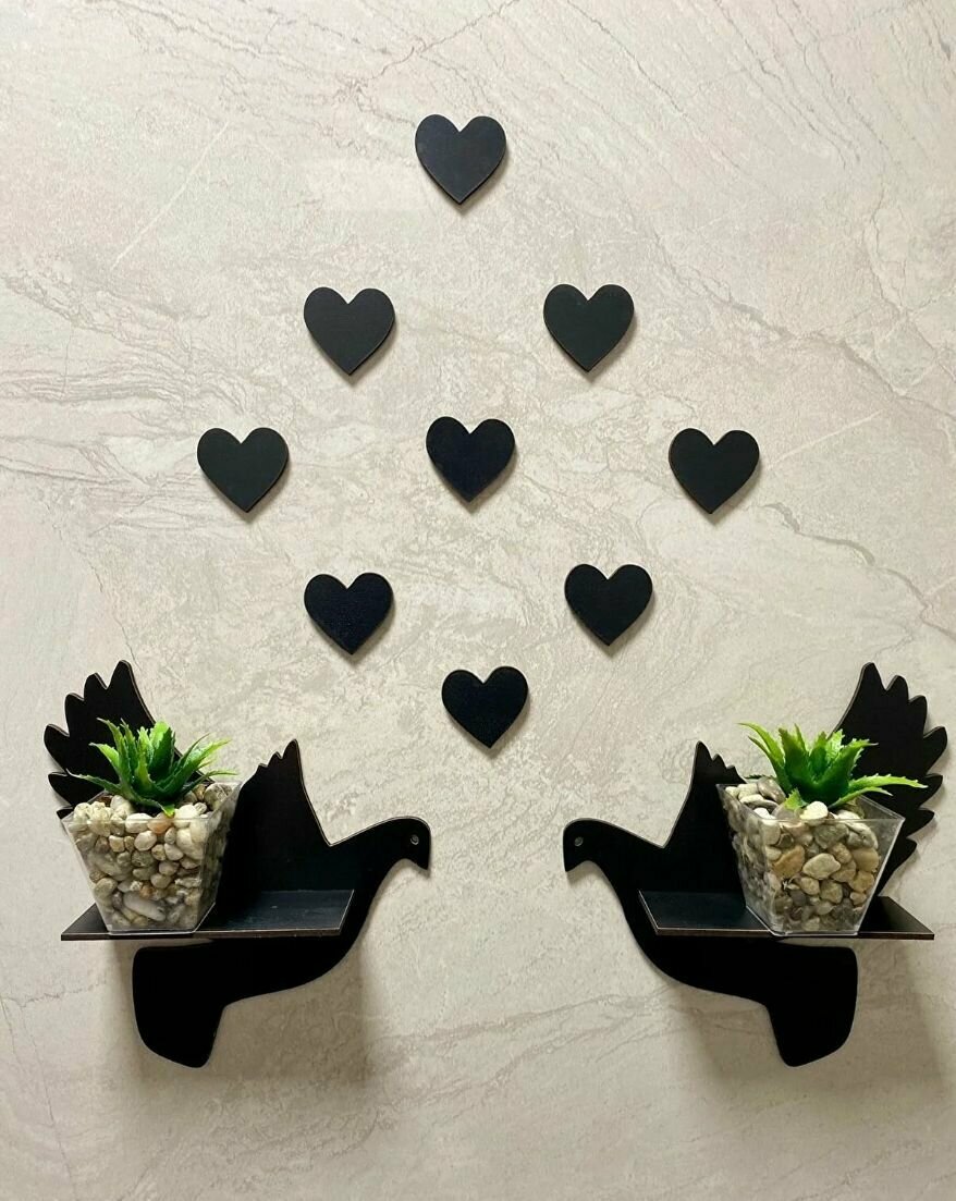 Маленькая декоративная настенная полочка для мелочей "Любовь и голуби", набор 2 шт, панно, декор на стену