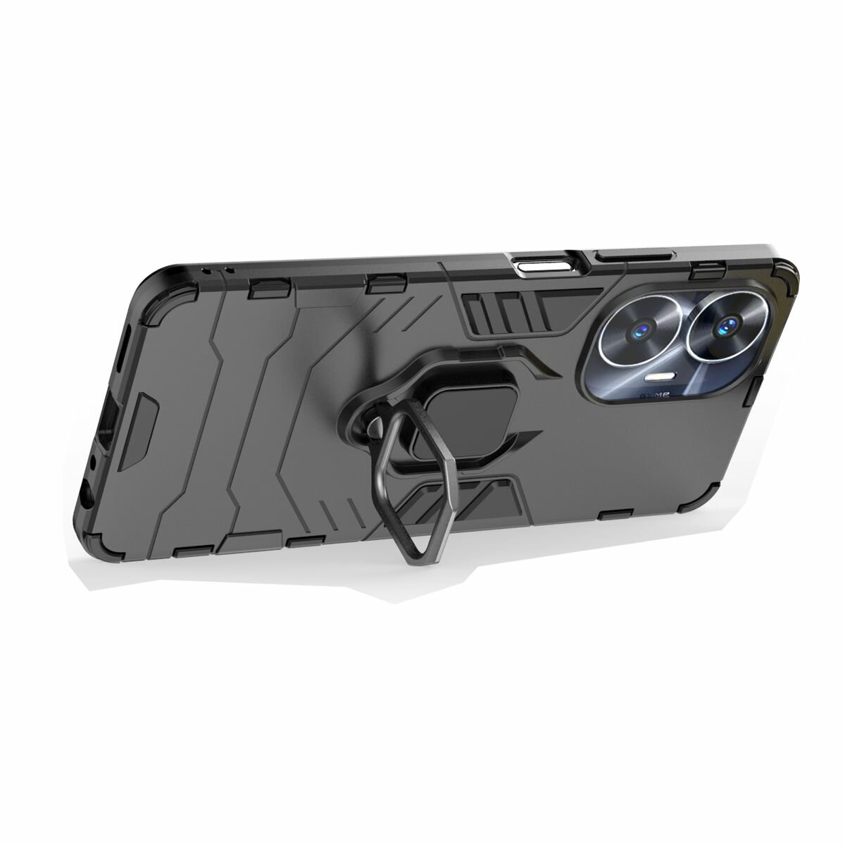 Противоударный чехол с кольцом Panther Case для Realme C55 (черный)