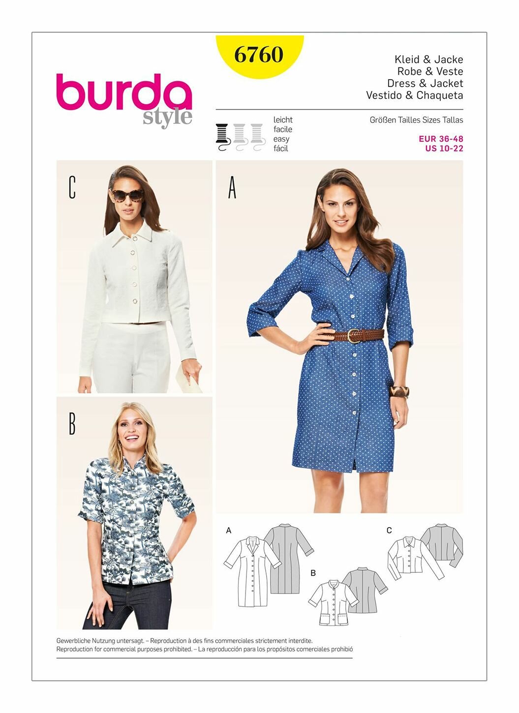 Выкройка BURDA №6760 Платье, блуза, жакет