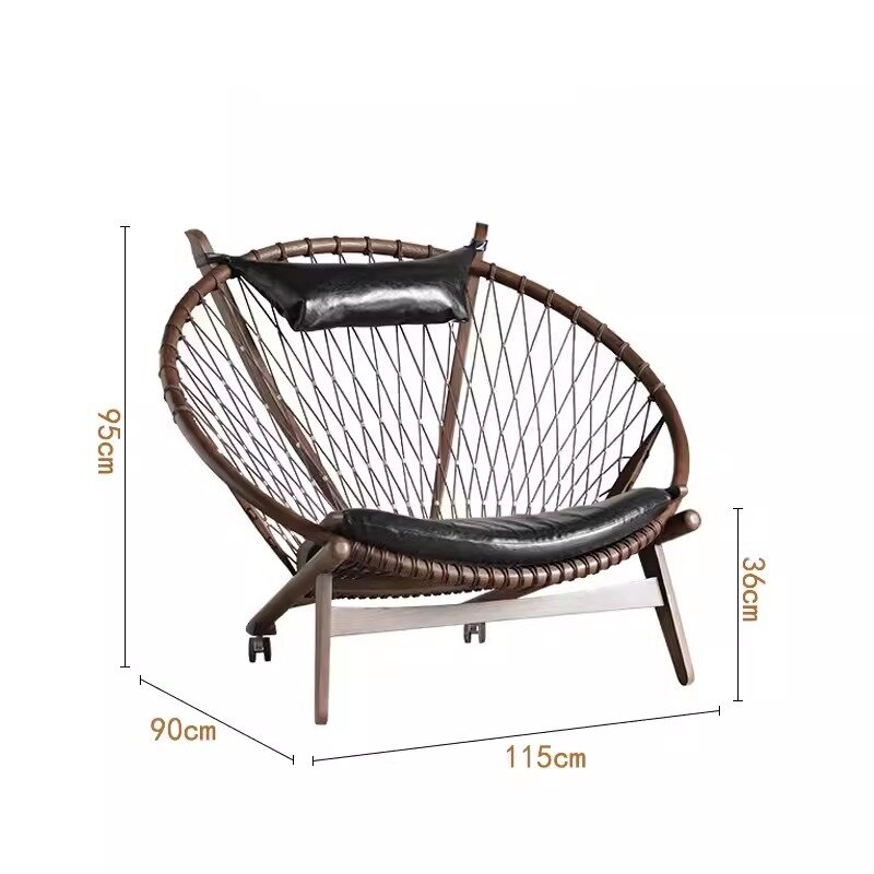 Дизайнерское современное кресло Hans J Wegner Style PP 130 Hoop Chair (темный орех черная кожа, оригинальное качество)