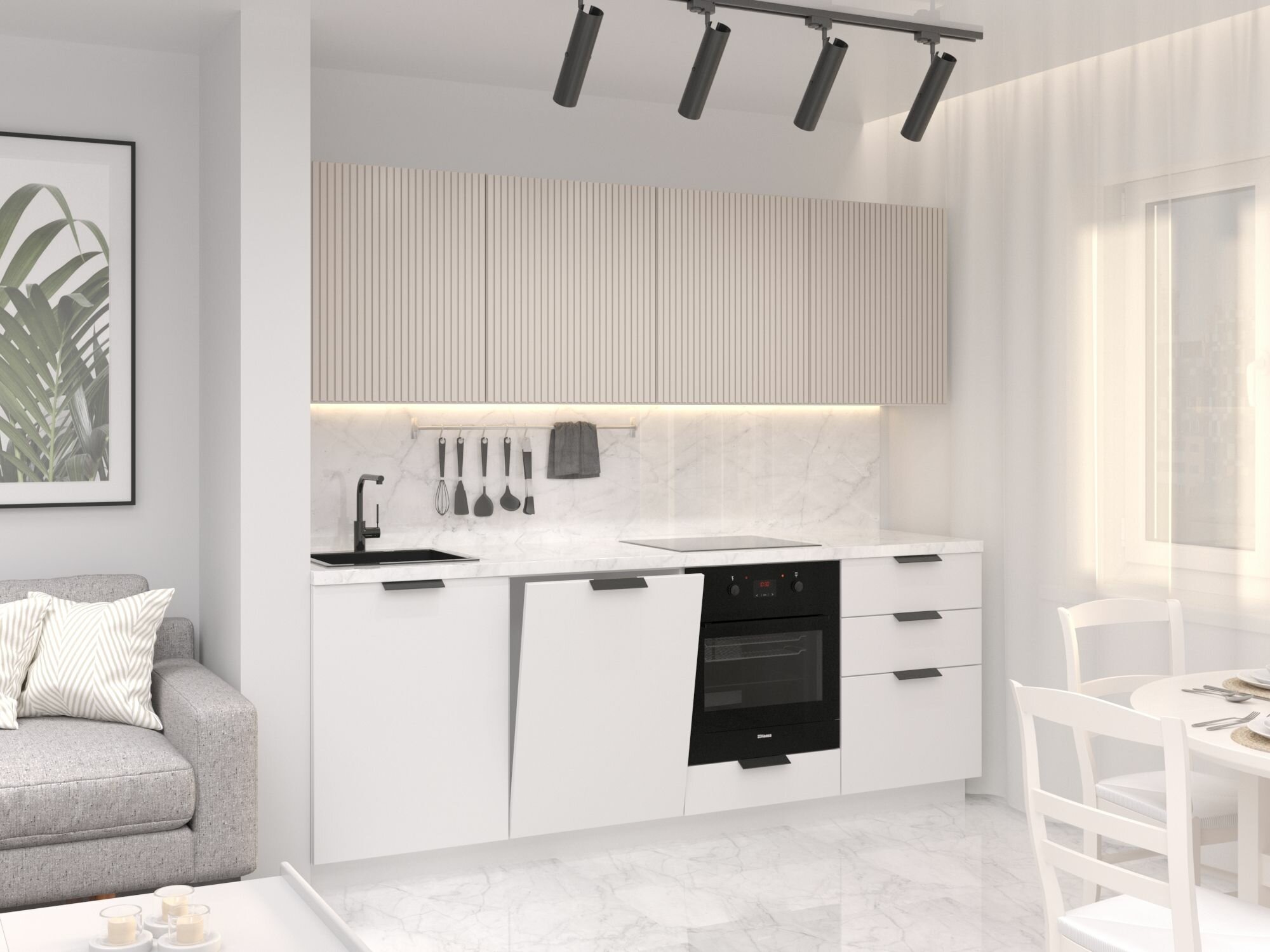 Кухонный гарнитур Евро Лайн Белый/Агат, 2400 мм