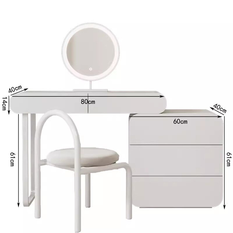 Туалетный столик с тумбой и зеркалом 80 см Solo Bianco (Стол 80см + зеркало + тумба 60см+ стул)