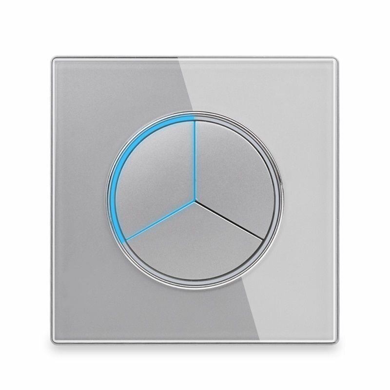 Выключатель трехклавишный серый из закаленного стекла рамка, самовозвратная кнопка