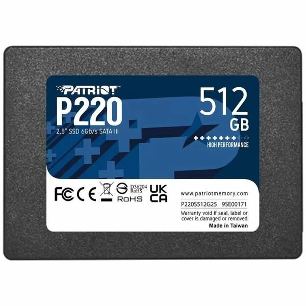Твердотельный накопитель Patriot P220, 512GB, интерфейс SATA III