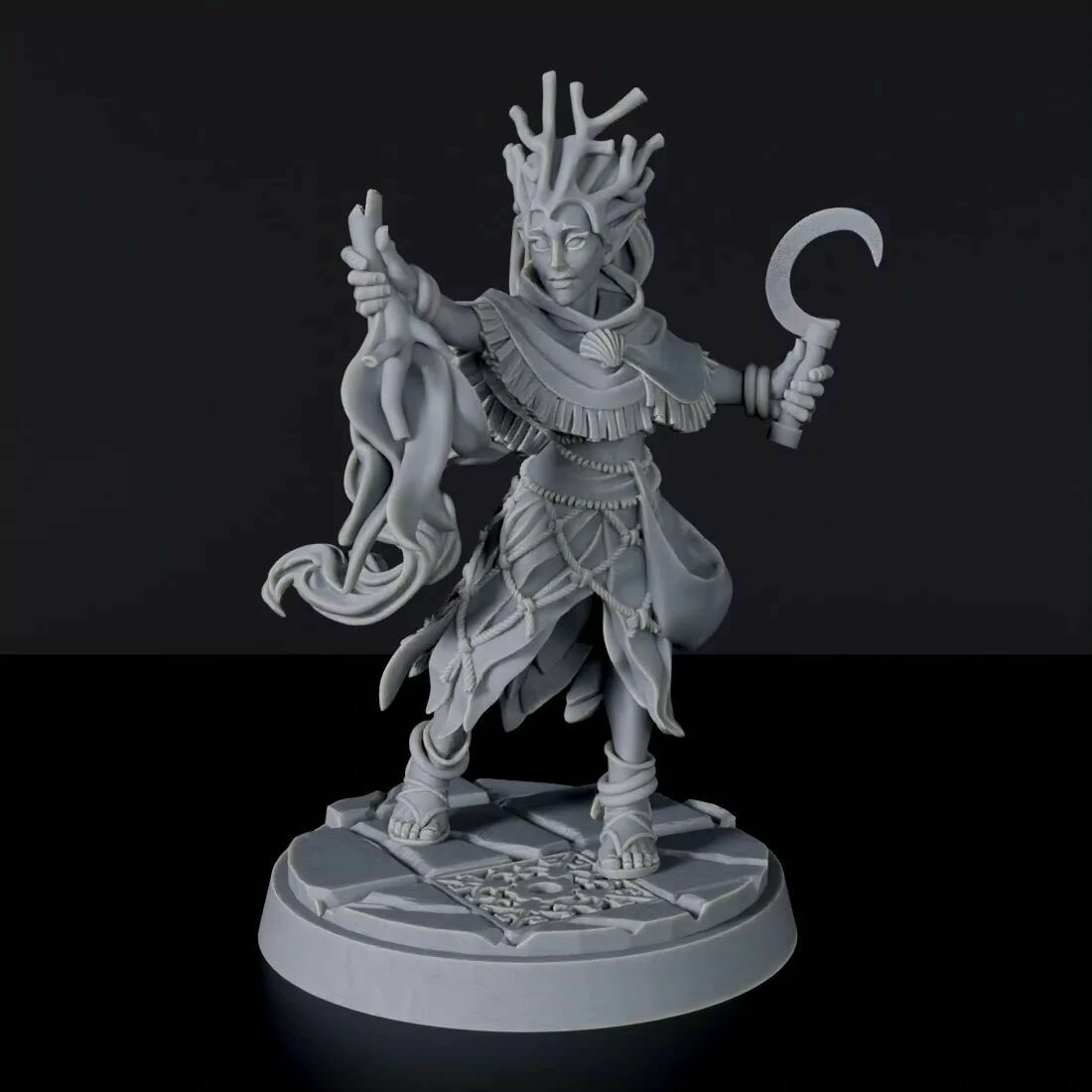 Миниатюра D&D "Морской эльф друид с серпом" 32 мм (DnD, Dungeons & Dragons, ДнД, Подземелья и Драконы, Pathfinder)