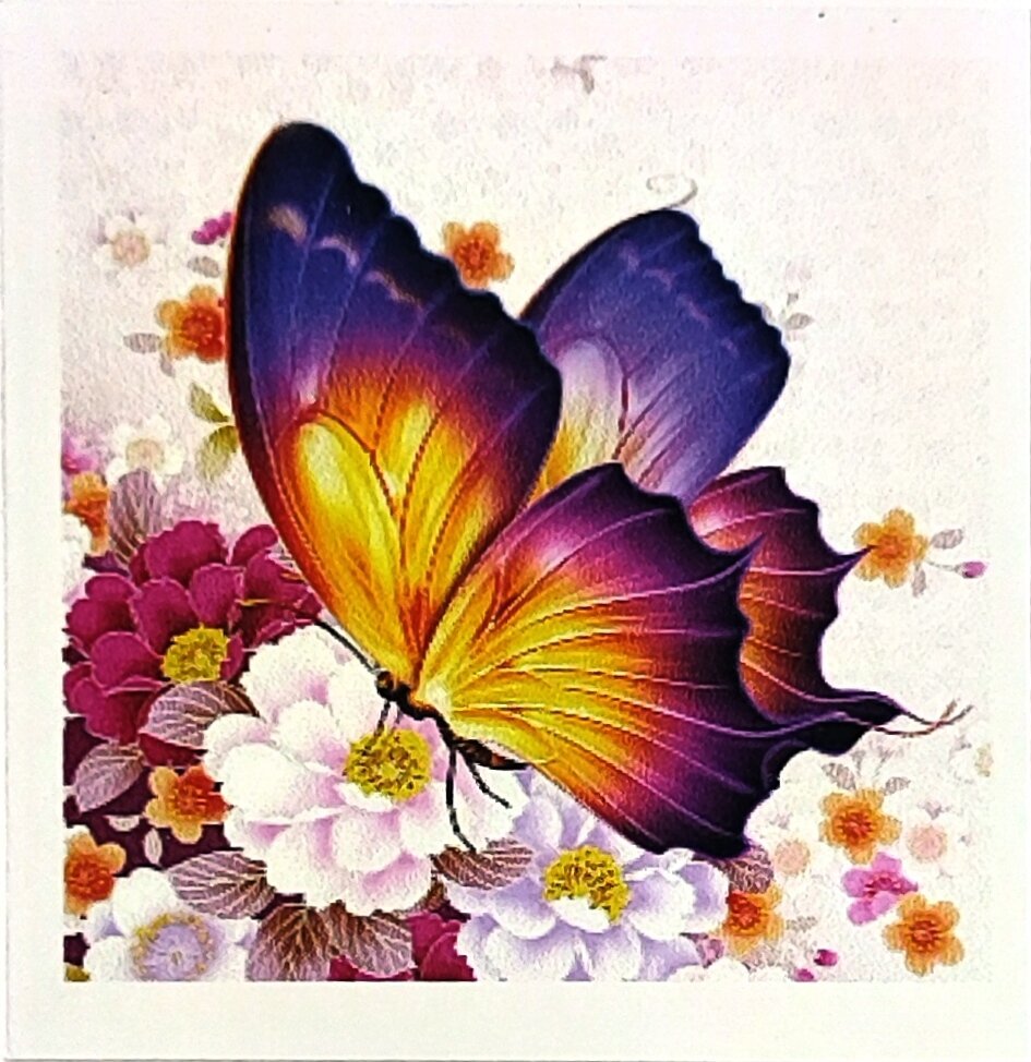 Алмазная мозаика 20*20см бабочка на цветке. Поп-арт детская без подрамника, частичная выкладка