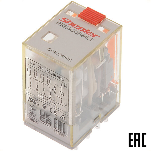 Реле промежуточное RKE4CO524LT, 24В АС, 5А, 4п (Shenler)