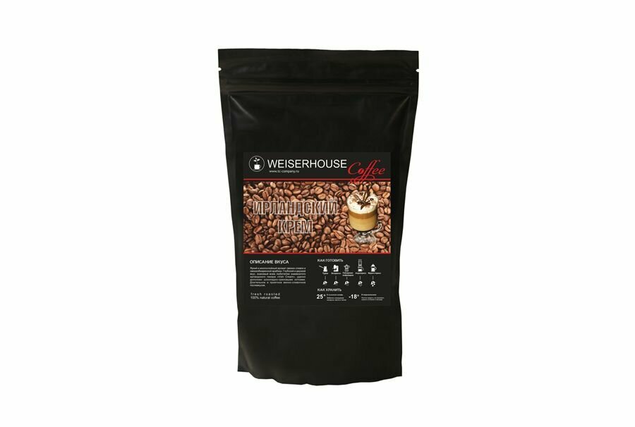 Кофе в зернах "Ирландский крем" (Irish Cream) Арабика Робуста средняя обжарка WEISERHOUSE 250 гр.