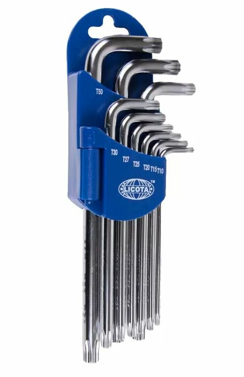Набор торксов угловых длинных с отверстием 9пр. T10-T50 Licota 2TF20091DPM