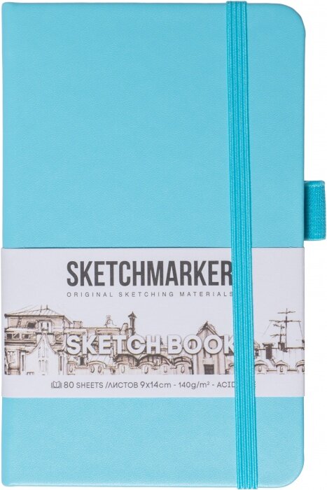 Sketchmarker 23142971SM Блокнот для зарисовок sketchmarker, 140 г/м2, 9*14 см, 80 л, твердая обложка, небесно-голубой