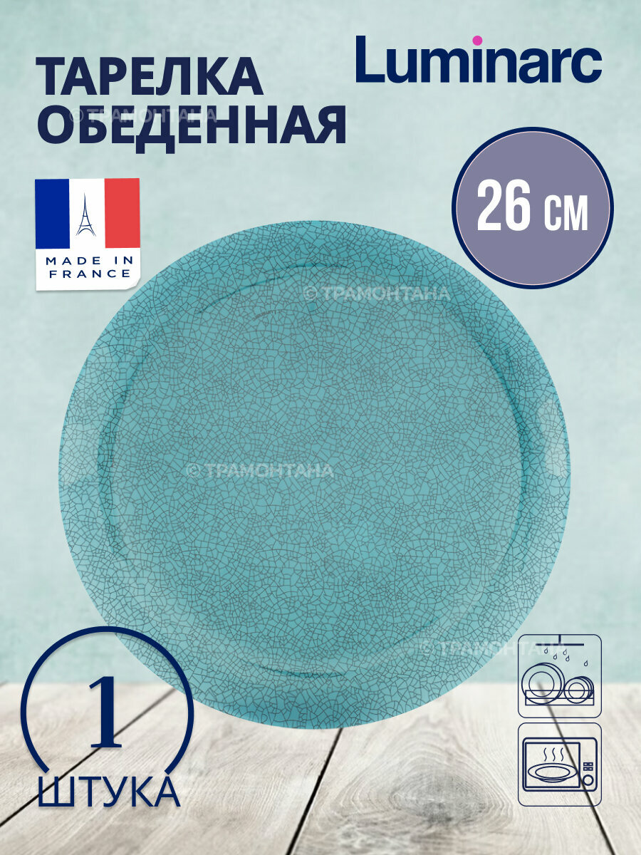 Тарелка обеденная LUMINARC "ICY BLUE" 26 см, 1 штука, для ПММ и СВЧ