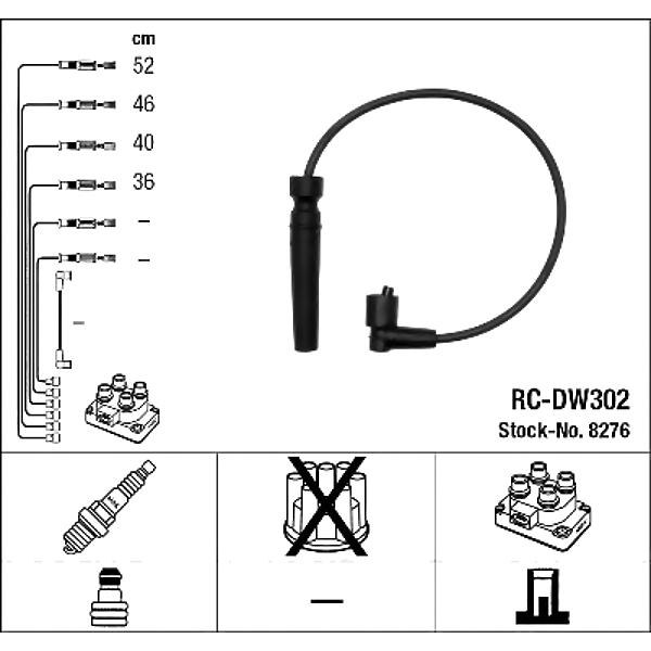 NGK 8276 (8276 / 96211948 / 96497773) rc-dw 302 к-кт проводов\ Daewoo (Дэу) nubira / Lanos (Ланос) 1, 6 / 2, 0 16v 97