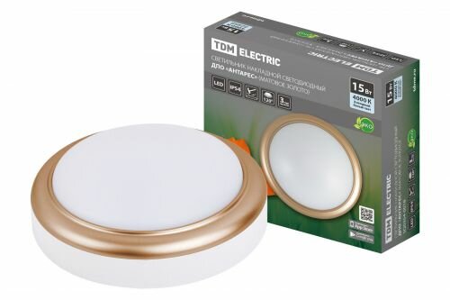 Накладной светильник Tdm Electric LED ДПО "Антарес" 15Вт 4000К круг 180*66 мм мат. золото IP54, SQ0354-0018