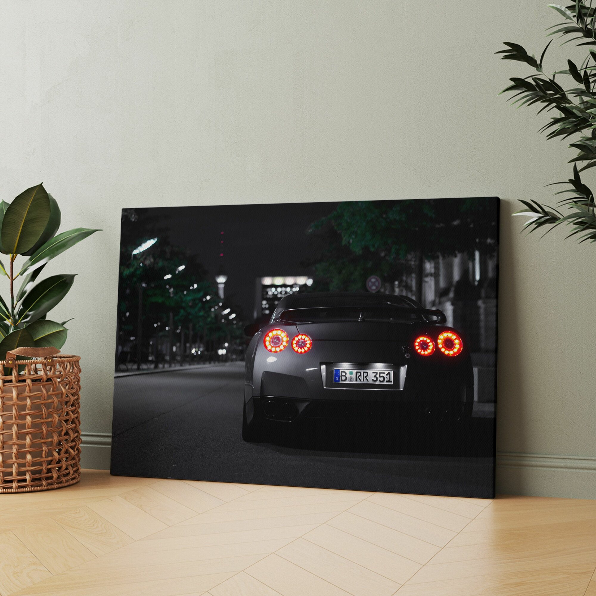 Картина на холсте (nissan gtr r35 ночное skyline night ниссан гтр город машина сзади) 20x30 см/для интерьера/в комнату/на стену/в подарок