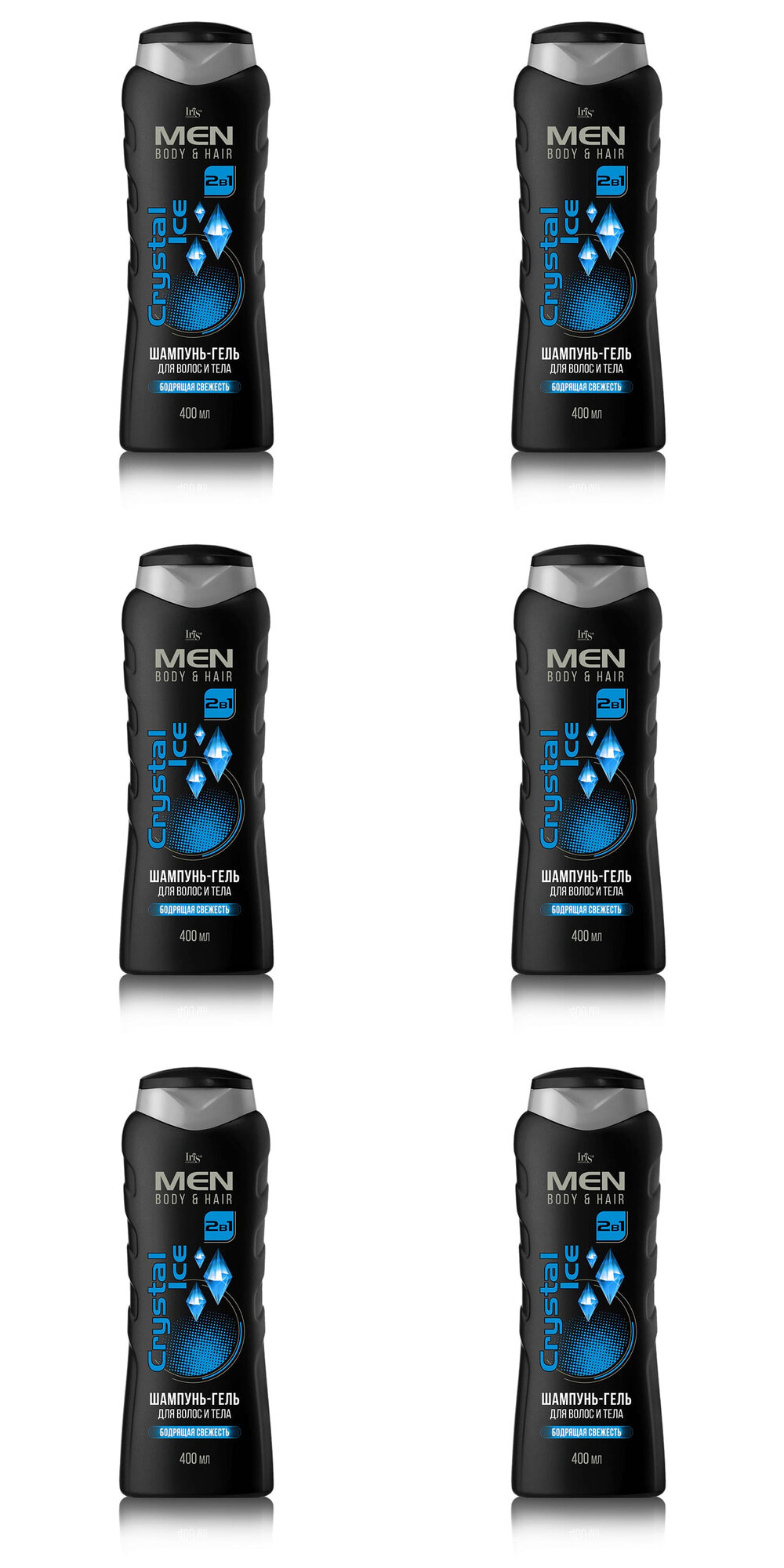 Iris cosmetic Шампунь-гель для волос и тела Men Crystal Ice, 400 мл, 6 шт/