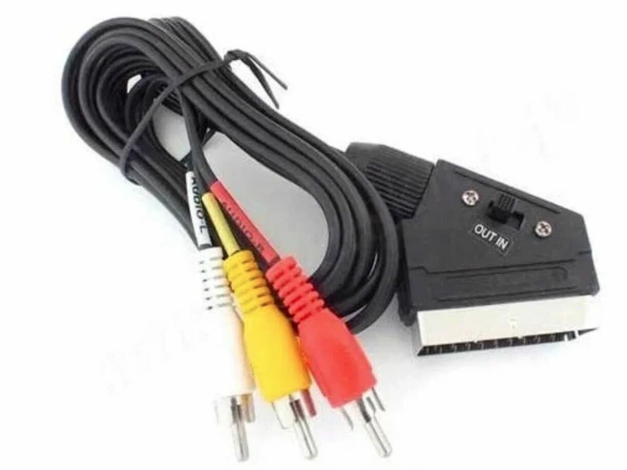 Шнур соединительный для аудио-видео аппаратуры SCART-3RCA с переключателем - длина 1.5 метра