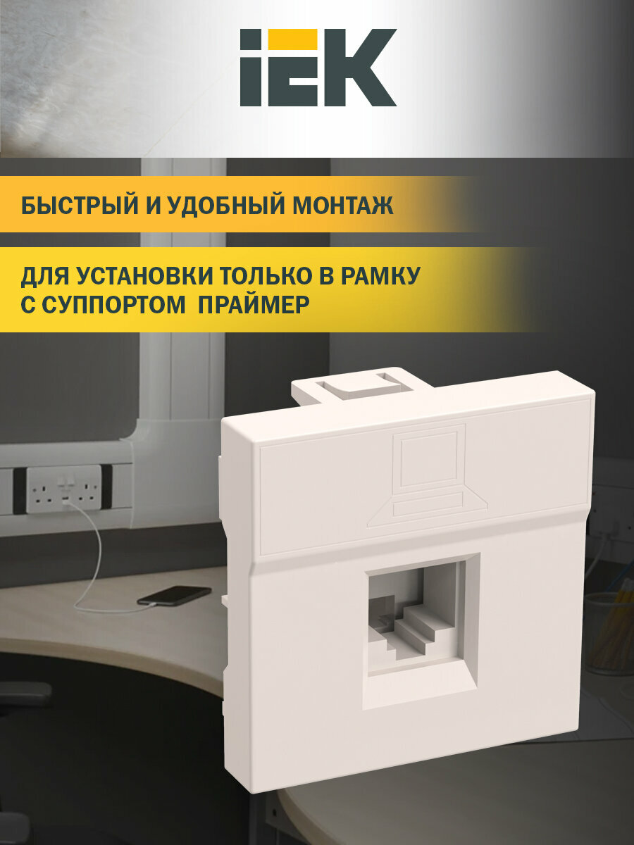 РКИ-20-00-П Розетка компьютерная RJ-45 UTP кат.5e (на 2 модуля) праймер белая IEK