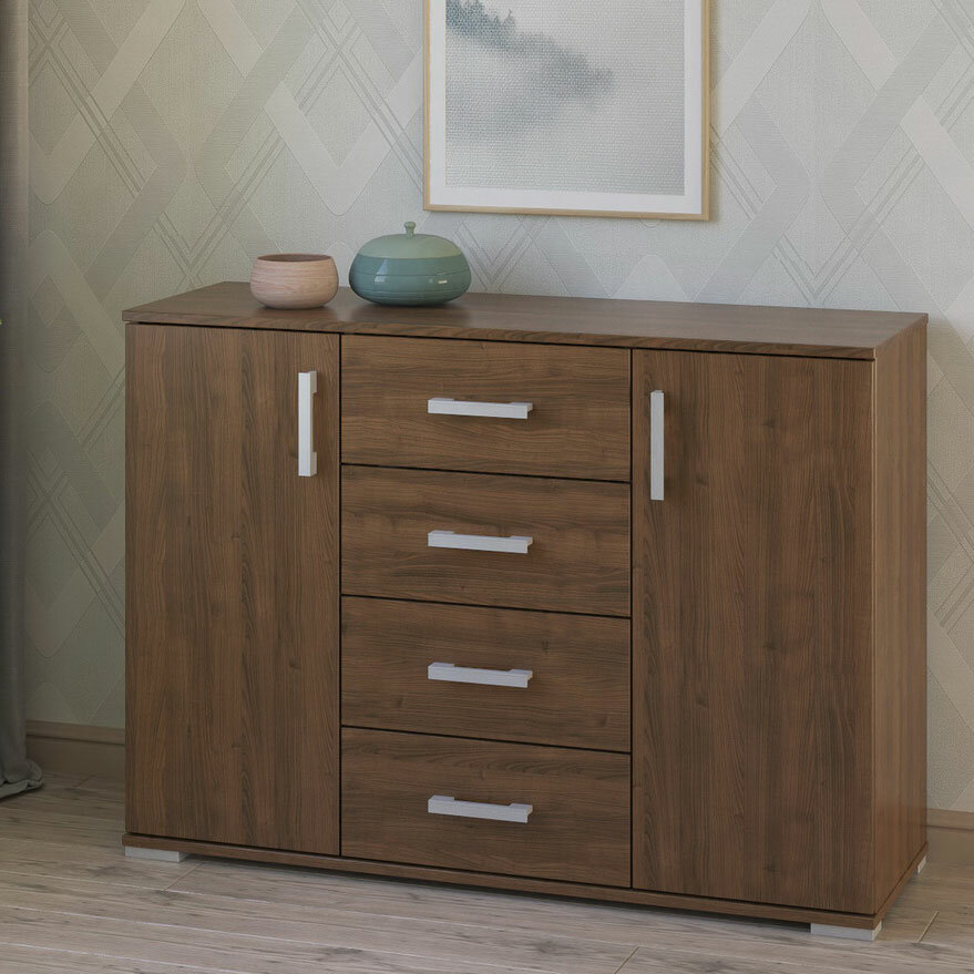 Двухдверный комод с 4 ящиками МагМебель №44 орех