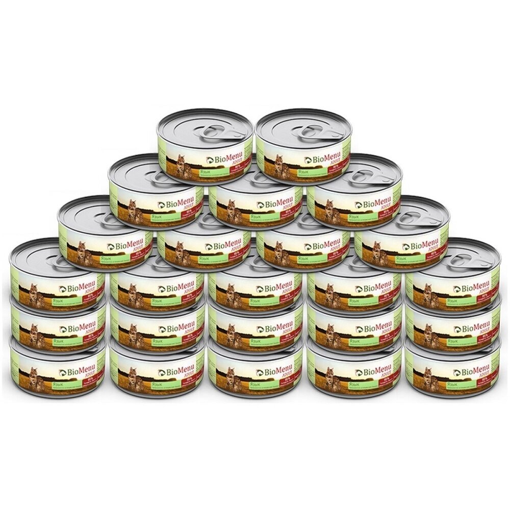 BioMenu ADULT Консервы для кошек мясной паштет с Языком 95%-мясо 100г х 24 шт