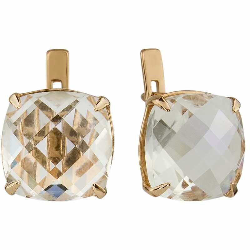 Серьги, красное золото, 585 проба, горный хрусталь