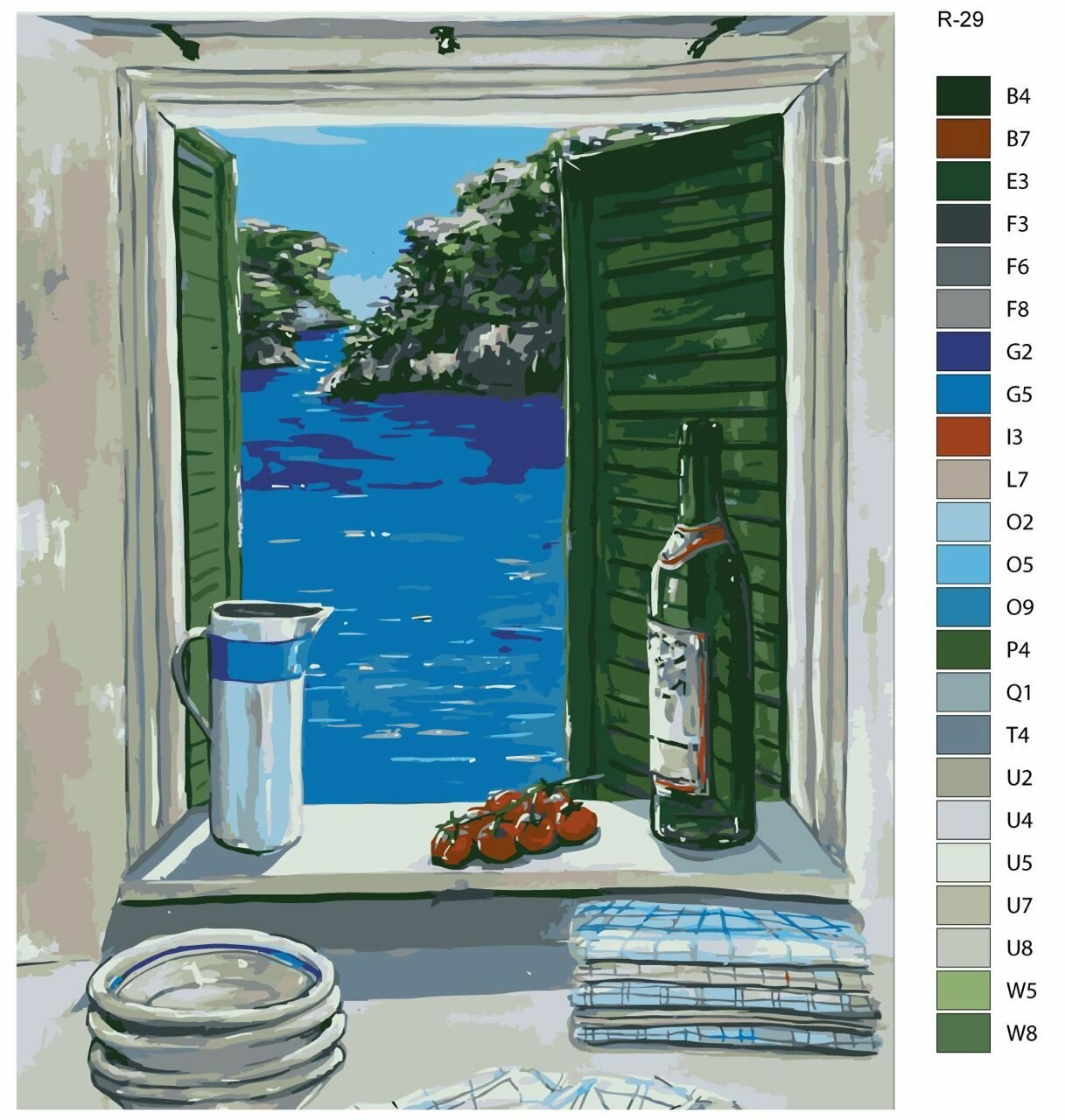 Картина по номерам R-29 "Натюрморт - Обед с видом на озеро" 70x90 см