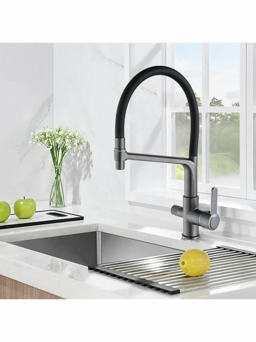 Смеситель Hansen HL15075-PC, для кухни, с подключением к фильтру, гибкий излив