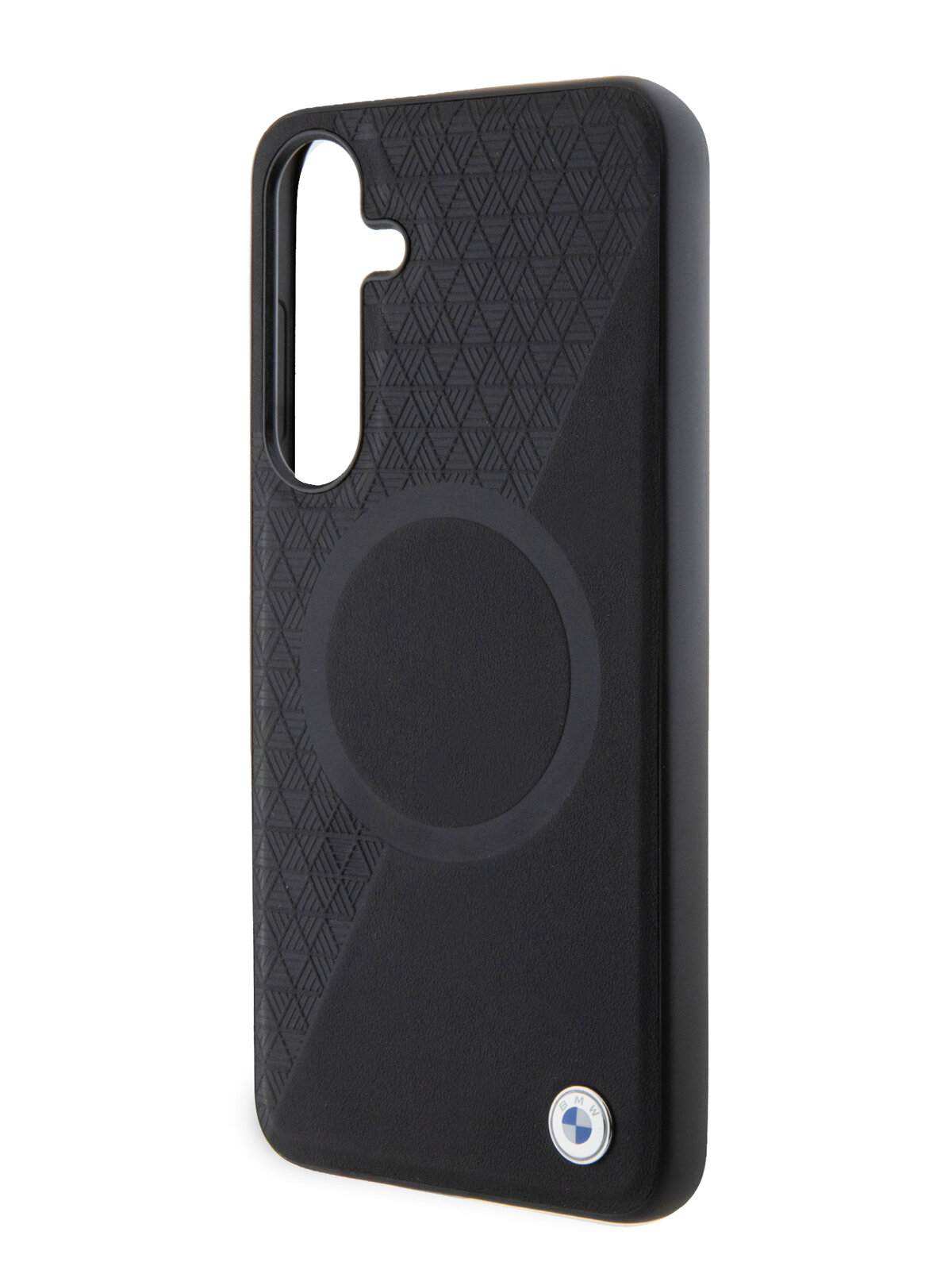 BMW для Galaxy S24+ чехол Leather Half Textured with Ring Metal logo Hard Black (MagSafe)