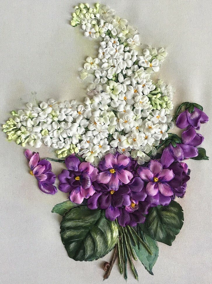 Набор для вышивания Многоцветница #МЛ(н) 4003 Сирень с фиалками, Вышивка лентами, 19.5 х 24.5 см