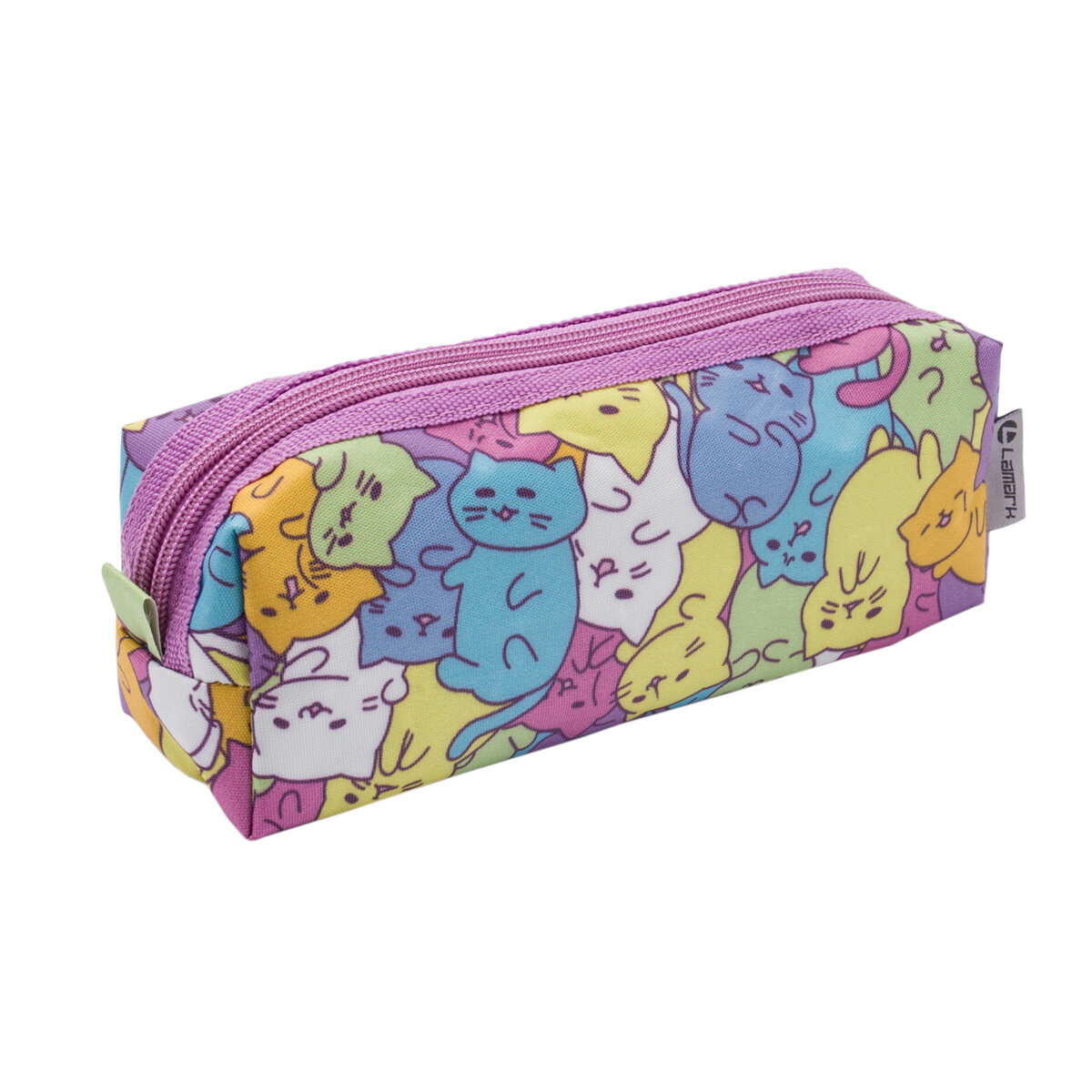 Пенал школьный косметичка 'Котопозитив', 2 отделения, на молнии, 21х7х7 см, Lamark