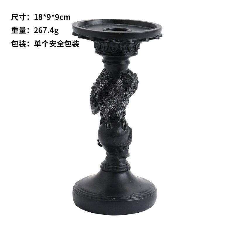 Подсвечник "Череп ворона", смола, черный