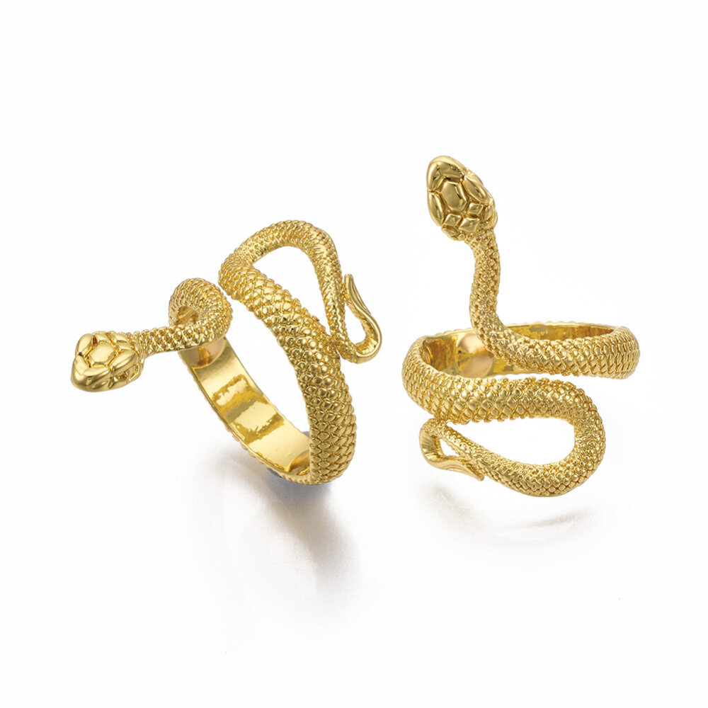 Кольцо готовое, регулируемого размера, змея, базовый материал - цинковый сплав, золотистого цвета, 1 шт.